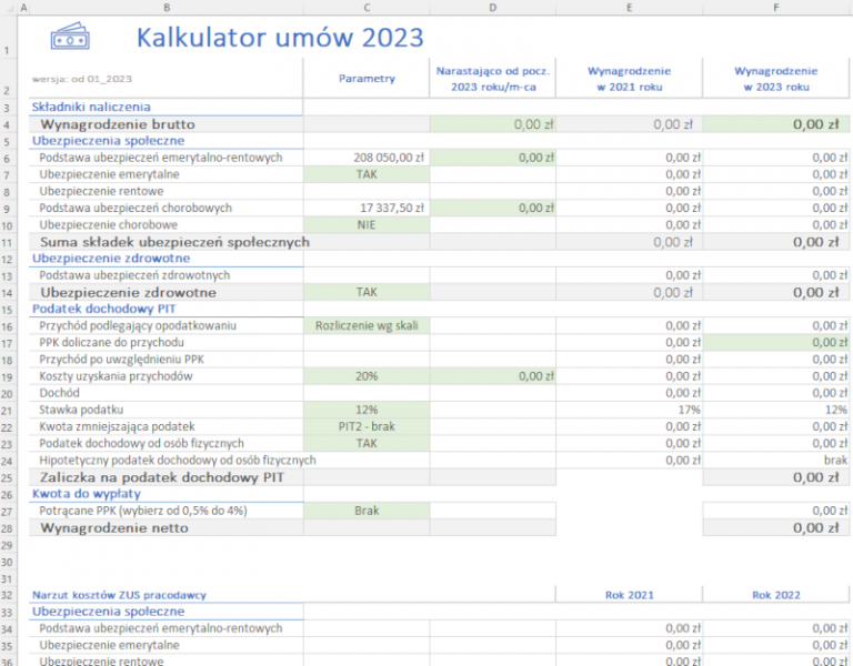 Kalkulator wynagrodzeń 2023 i umów zlecenia - POLBI